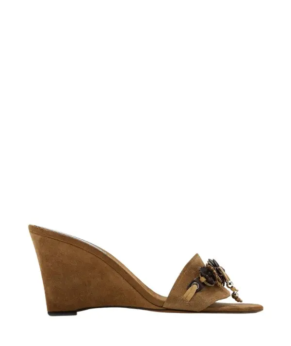 Isabel Marant Étoile Suede Embellished Wedge Mules - Taupe