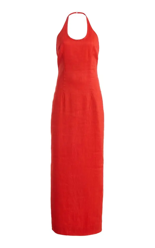SIR. Elodie Linen-blend Midi Dress - Orange