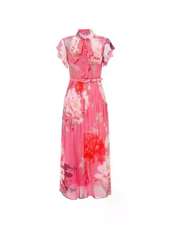 LEO LIN Grace Ruffled Floral Midi Dress - Pink