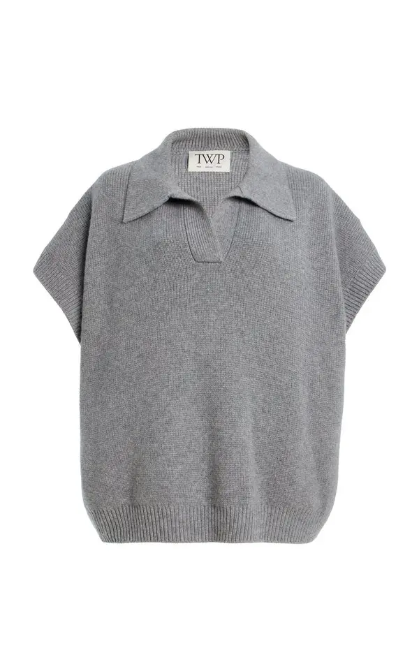 TWP Supersized Cashmere Polo Top - Light Grey