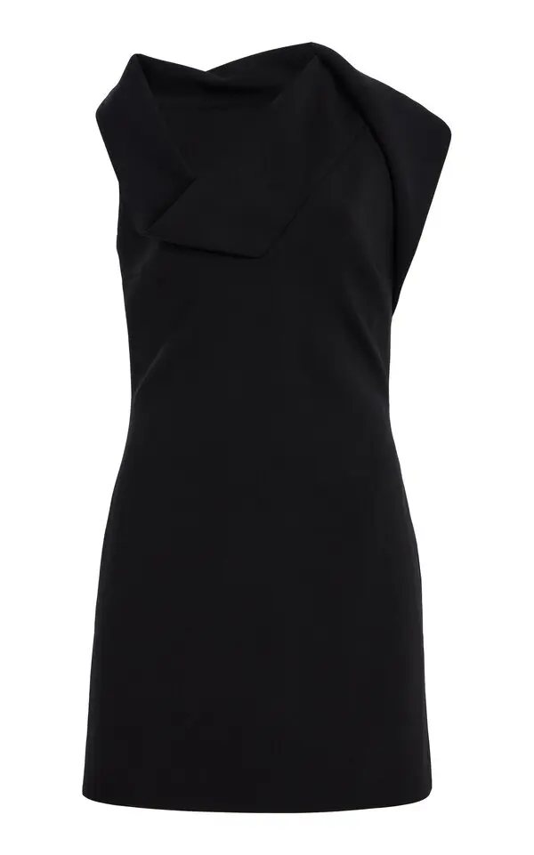 FERRAGAMO Asymmetric Wool-blend Mini Dress - Black