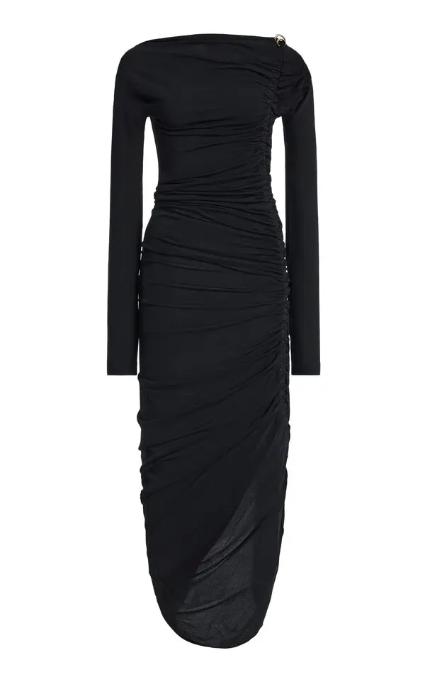 FERRAGAMO Ruched Jersey-crepe Maxi Dress - Black