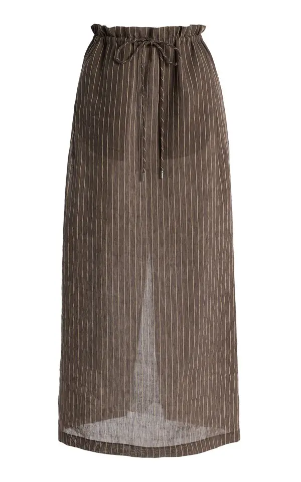 KALLMEYER Regina Pinstriped Linen-blend Midi Skirt - Grey