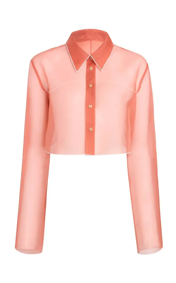 Khaite Fritz Cropped Silk Organza Shirt - Coral