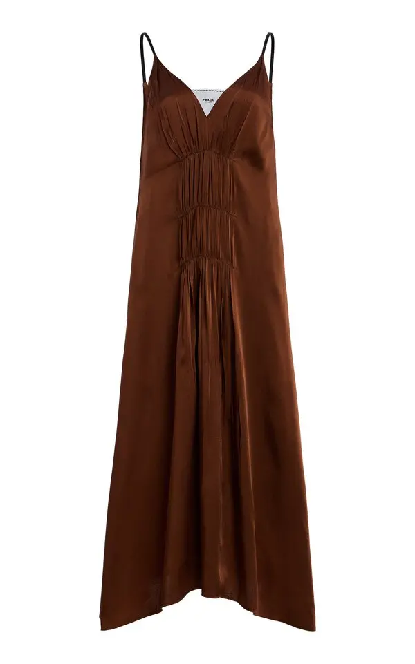Prada Crepe-satin Midi Dress - Brown