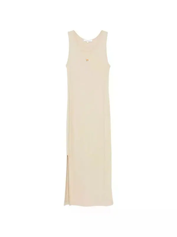 Maison Kitsuné Logo-embroidered Ribbed Tank Dress - Neutrals