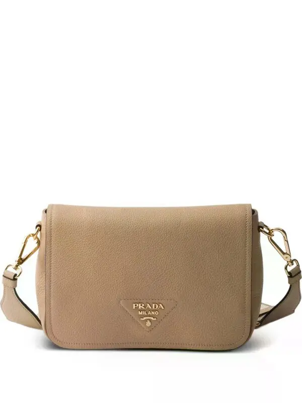 Prada Logo-plaque Flap Leather Shoulder Bag - Neutrals