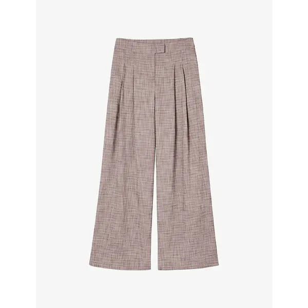 Whistles Checked Pleated Wide-leg Woven Trousers - Multi-coloured