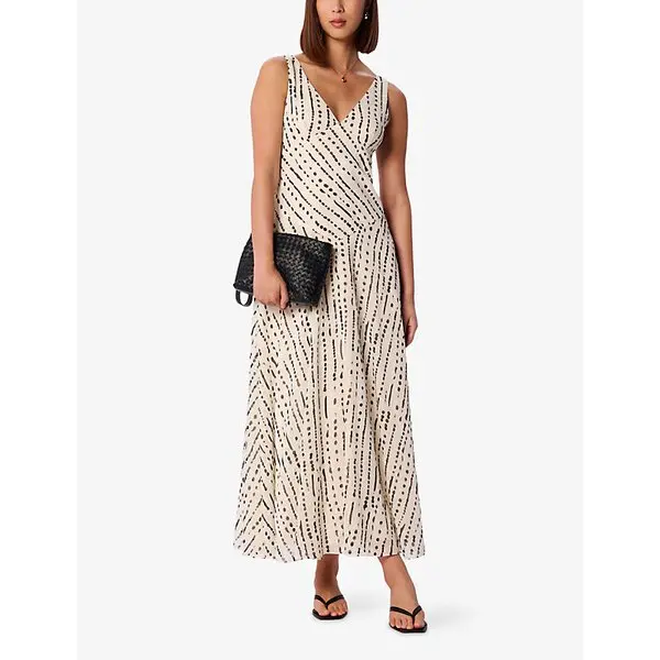 Whistles Abstract-pattern V-neck Chiffon Maxi Dress