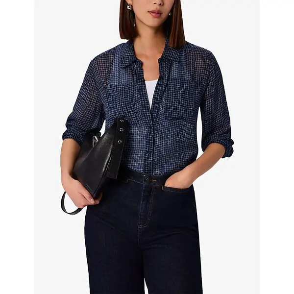 Whistles Grid-pattern Semi-sheer Woven Shirt