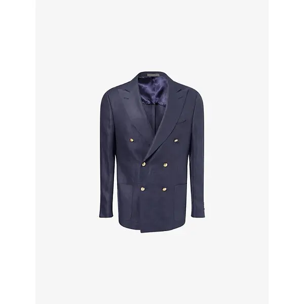 Corneliani Double-breasted Peak-lapel Linen Jacket - Navy Blue