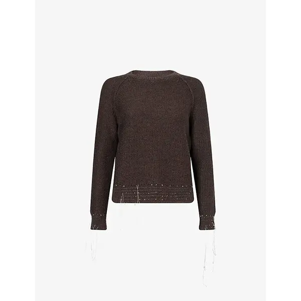 MAISON MARGIELA Loose-threads Raglan-sleeve Wool-blend Jumper - Brown