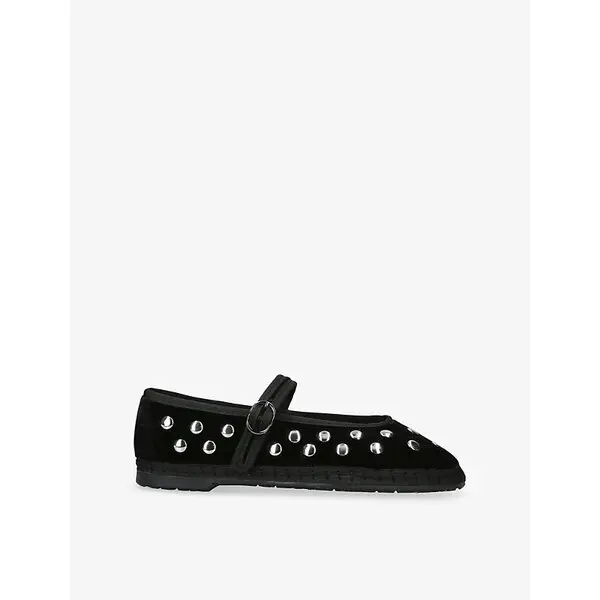 FLABELUS Mae Velvet Mary Jane Flats - Black