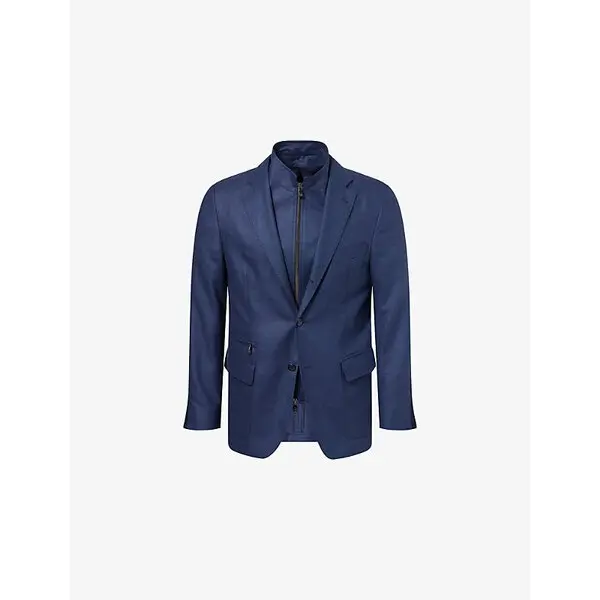 Corneliani Elbow-patch Notch-lapel Silk-and-wool Jacket - Navy Blue