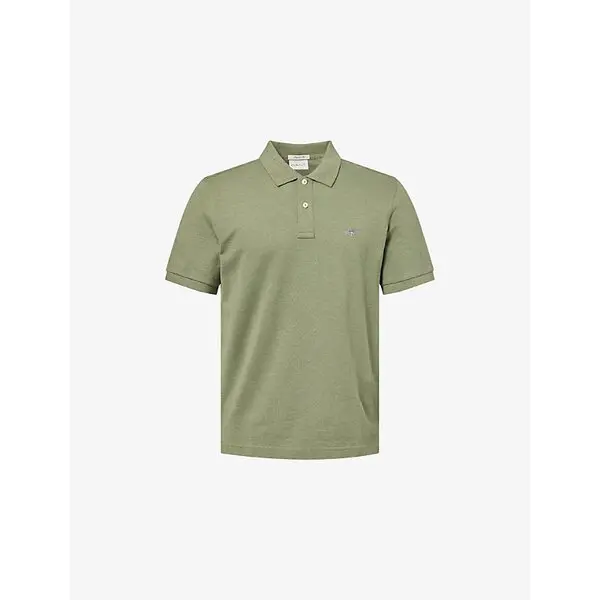 Gant Shield Embroidered-logo Cotton-pique Polo - Dark Cactus Melange