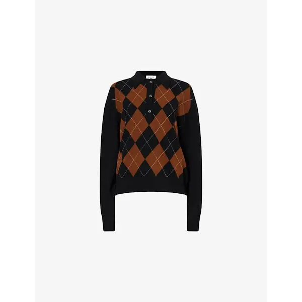 ROHE FRAMES Argyle-check Knitted Wool Polo Top - Black Rust Check