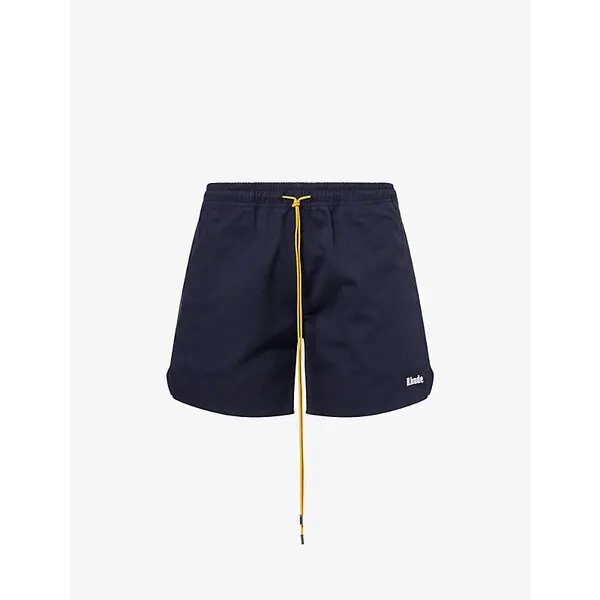 Rhude Logo-embroidery Cotton Twill Shorts - Navy