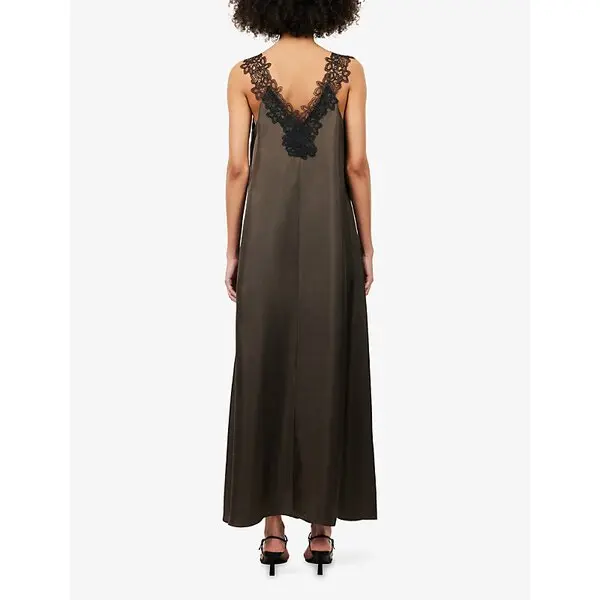 ROHE FRAMES Lace-trim V-neck Silk Maxi Dress