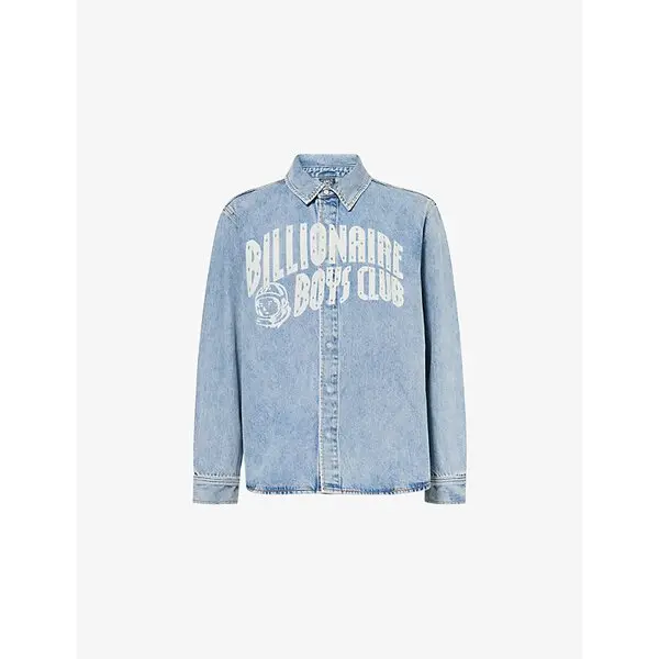 BILLIONAIRE BOYS CLUB Faded Logo Long-sleeve Denim Shirt - Light Wash Blue