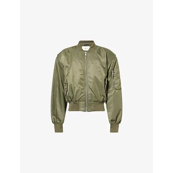 ENTIRE STUDIOS Cropped Broad Nylon Bomber Jacket - Khaki