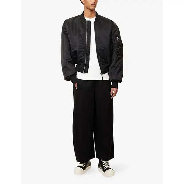 ENTIRE STUDIOS Cropped Broad Nylon Bomber Jacket - Oil