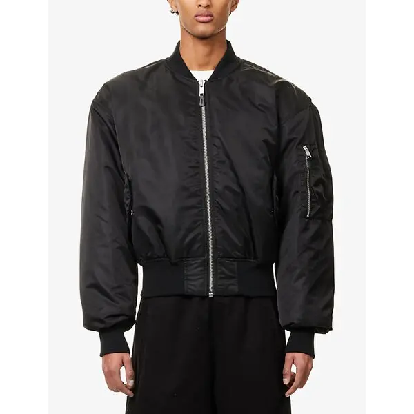 ENTIRE STUDIOS Cropped Broad Nylon Bomber Jacket - Oil