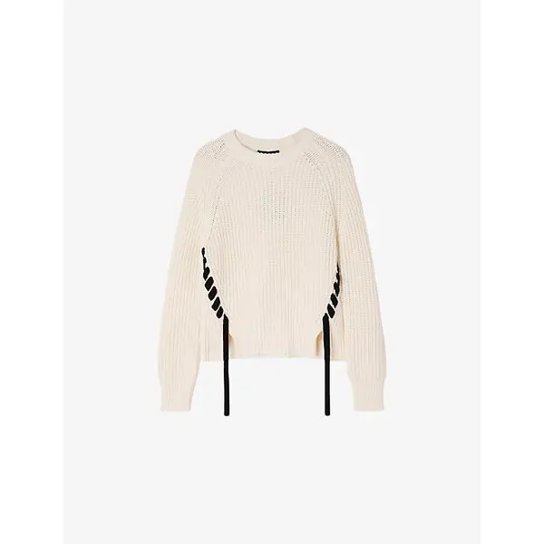 Whistles Lace-up Ribbed Knitted Jumper - Cream