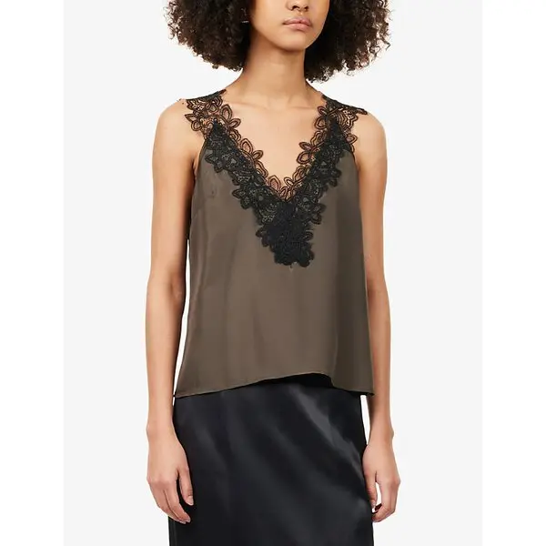 ROHE FRAMES Lace-trim V-neck Silk Top