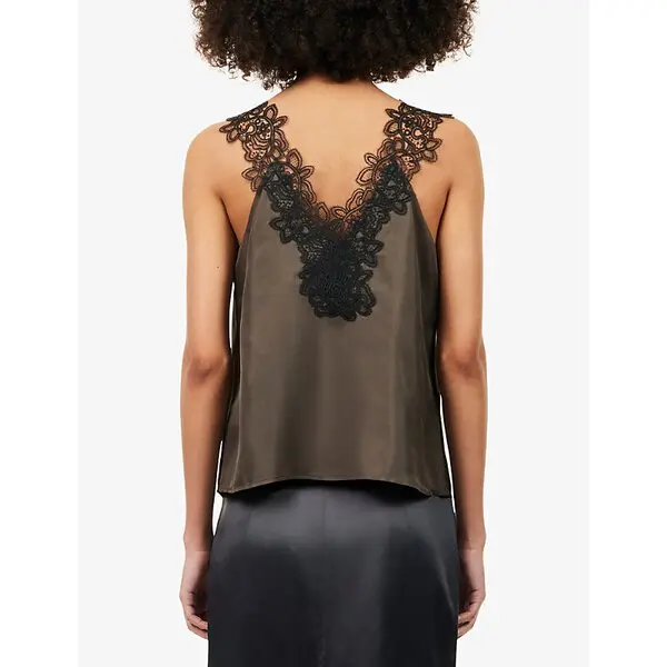 ROHE FRAMES Lace-trim V-neck Silk Top