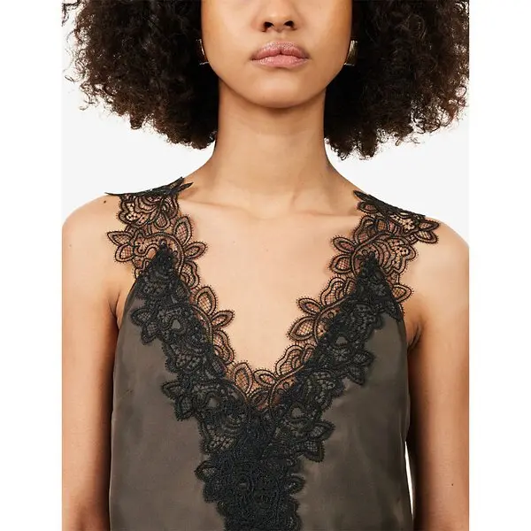 ROHE FRAMES Lace-trim V-neck Silk Top