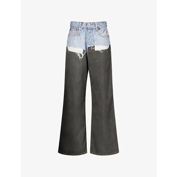 Acne Studios Pinstripe-print Wide-leg Denim Jeans - Blue Black