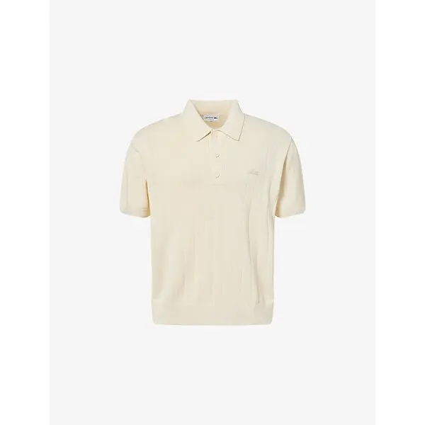 Lacoste Logo-patch Textured-pattern Knit Polo Shirt - Cream