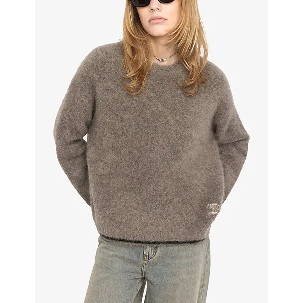 Zadig&Voltaire Brand-embroidered Wool-blend Jumper - Latte