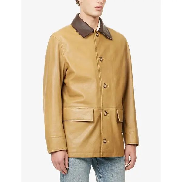 Gant Decker Contrast-collar Leather Jacket