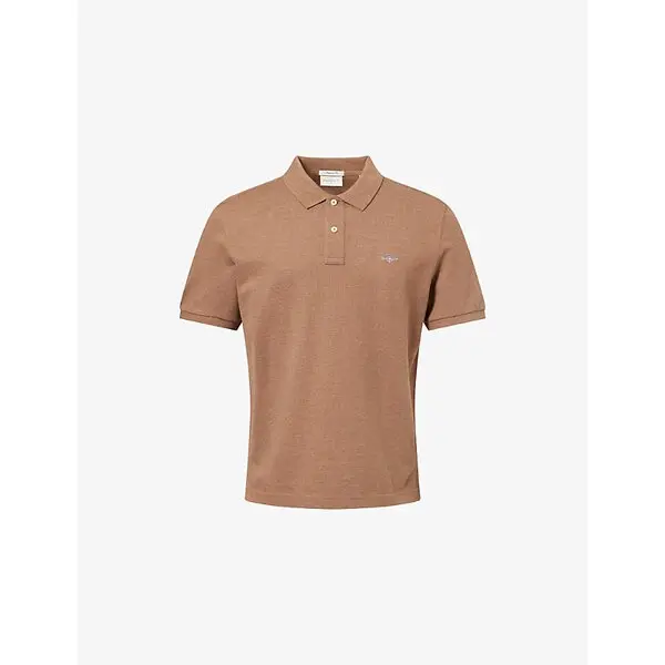 Gant Shield Embroidered-logo Cotton-pique Polo - Hazelnut Melange