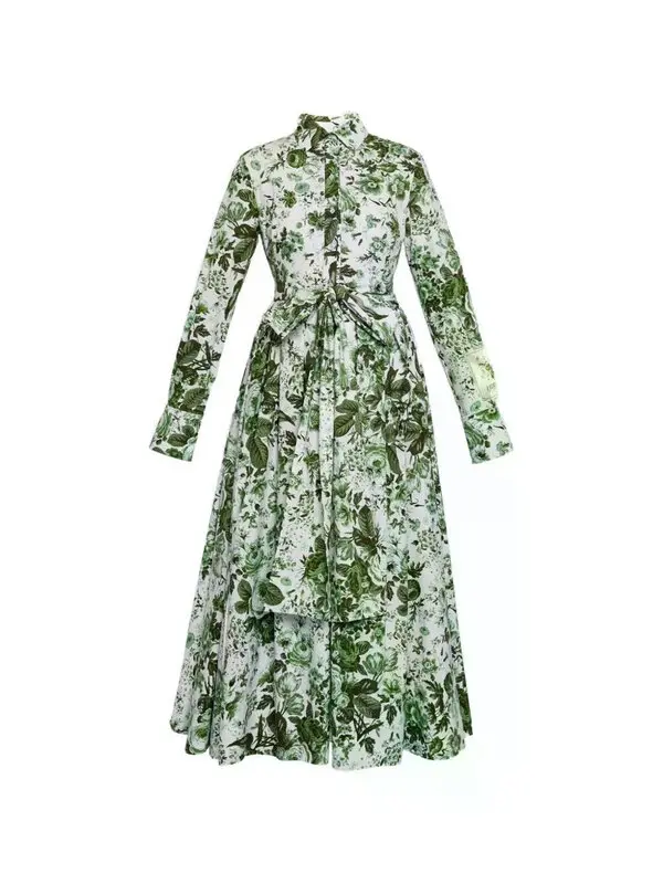 Erdem Leaf Print Tie Detailed Midi Dress