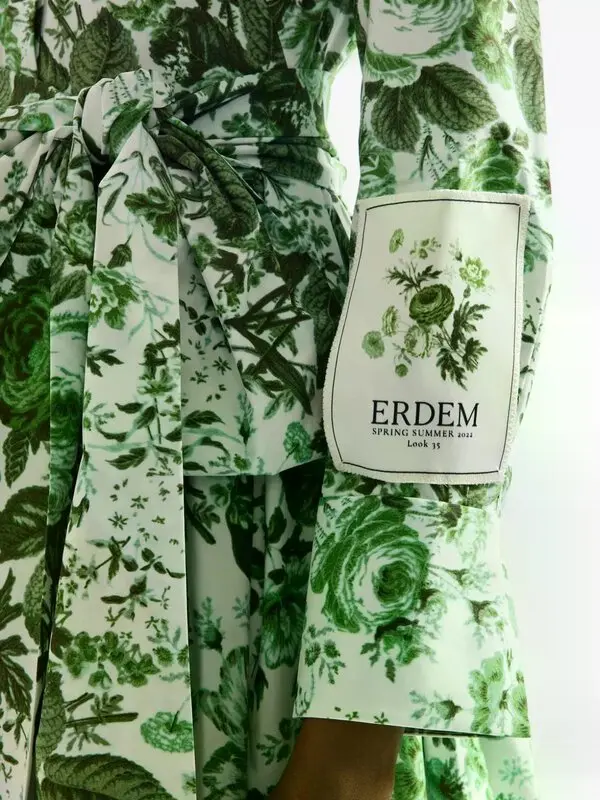Erdem Leaf Print Tie Detailed Midi Dress