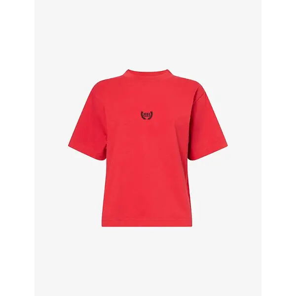 Balenciaga Logo-embroide Round-neck Cotton T-shirt - Red