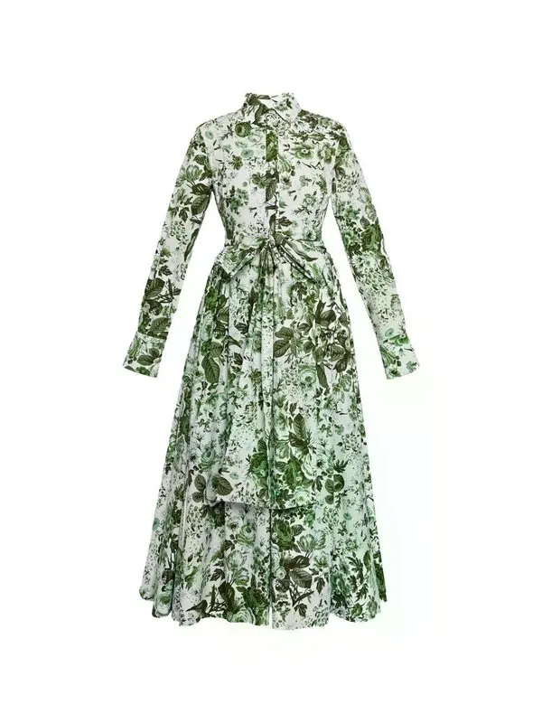 Erdem Leaf Print Tie Midi Dress - White