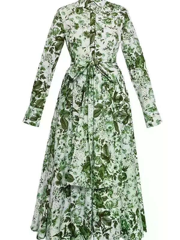 Erdem Leaf Print Tie Midi Dress