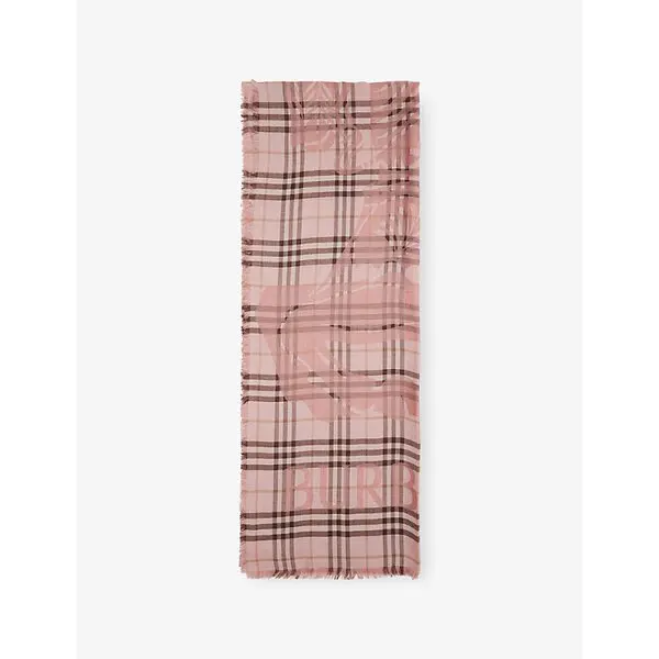 Burberry Wide Ekd Check Wool And Silk Scarf - Bow Pink