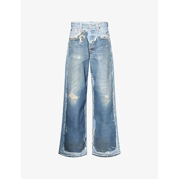 Acne Studios Graphic-print Wide-leg Denim Jeans - Mid Blue