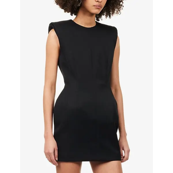 MUGLER Padded-shoulder Cinched-waist Mini Dress