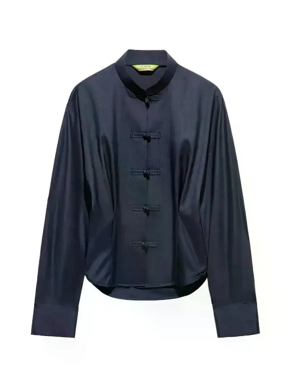 Shanghai Tang Silk Mandarin Collar Blouse - Blue