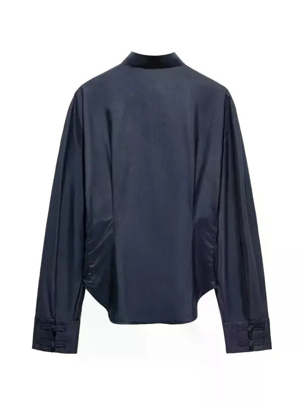 Shanghai Tang Silk Mandarin Collar Blouse - Blue