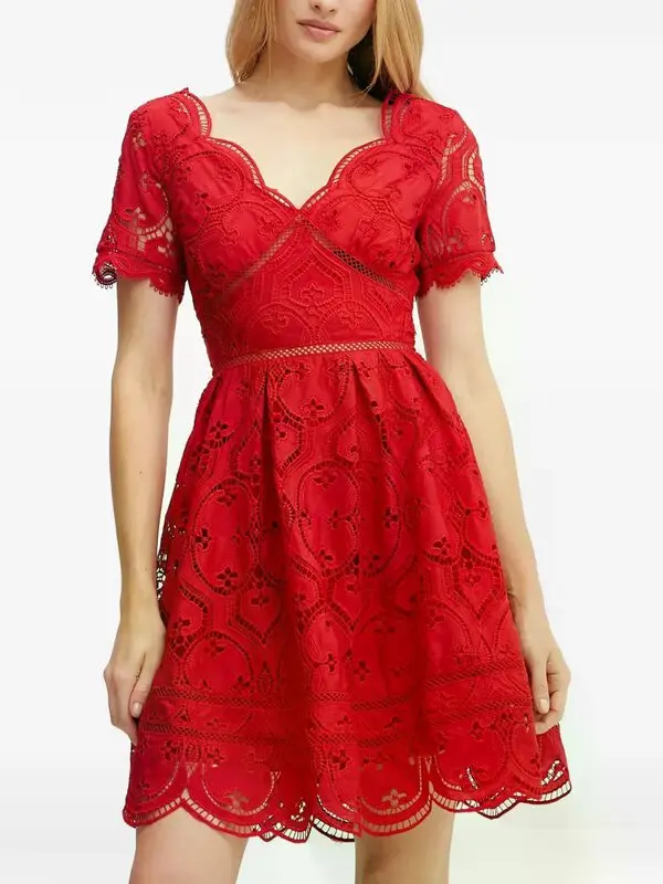 MORGAN Scalloped-trim V-neck Mini Dress