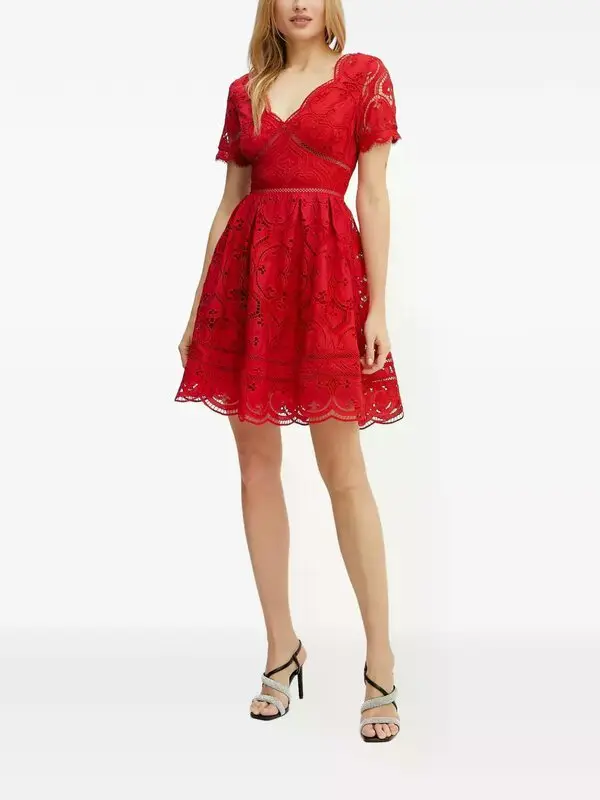 MORGAN Scalloped-trim V-neck Mini Dress
