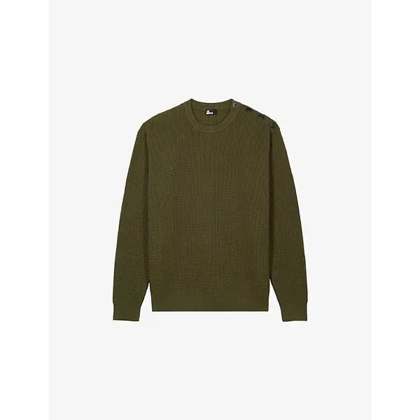 The Kooples Waffle-texture Knitted Cotton Jumper - Foret