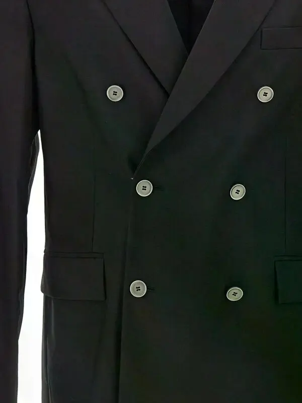 PAOLO PECORA Double-breasted Flap Pocket Blazer - Black