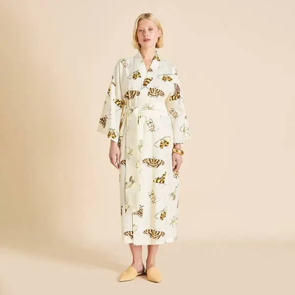 Olivia Von Halle Amaya Opaline Moth Robe - Cream
